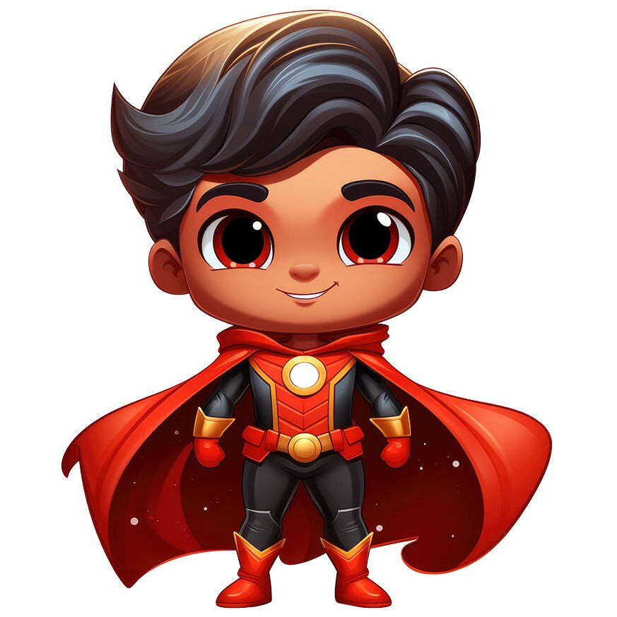 Sticker cu un baiat in costum de erou, ilustratie, pelerina rosie ...