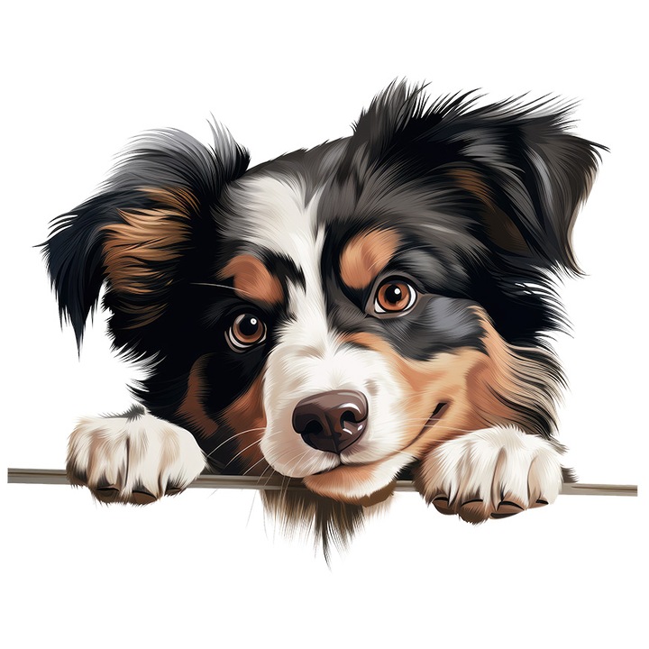 Sticker cu un caine blanos care se uita peste gard, ilustratie, pentru ...