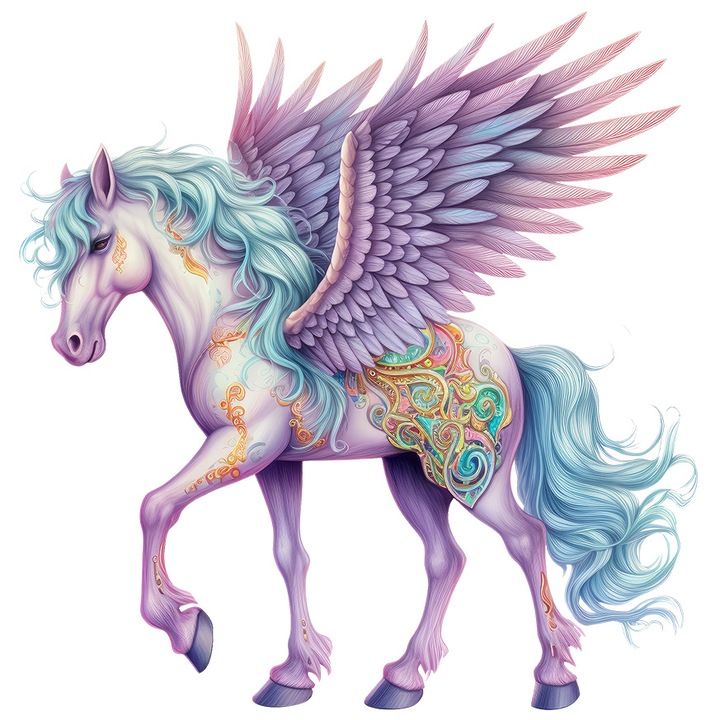 Sticker cu un cal roz cu aripi, ilustratie, simboluri pe piele, putin ...