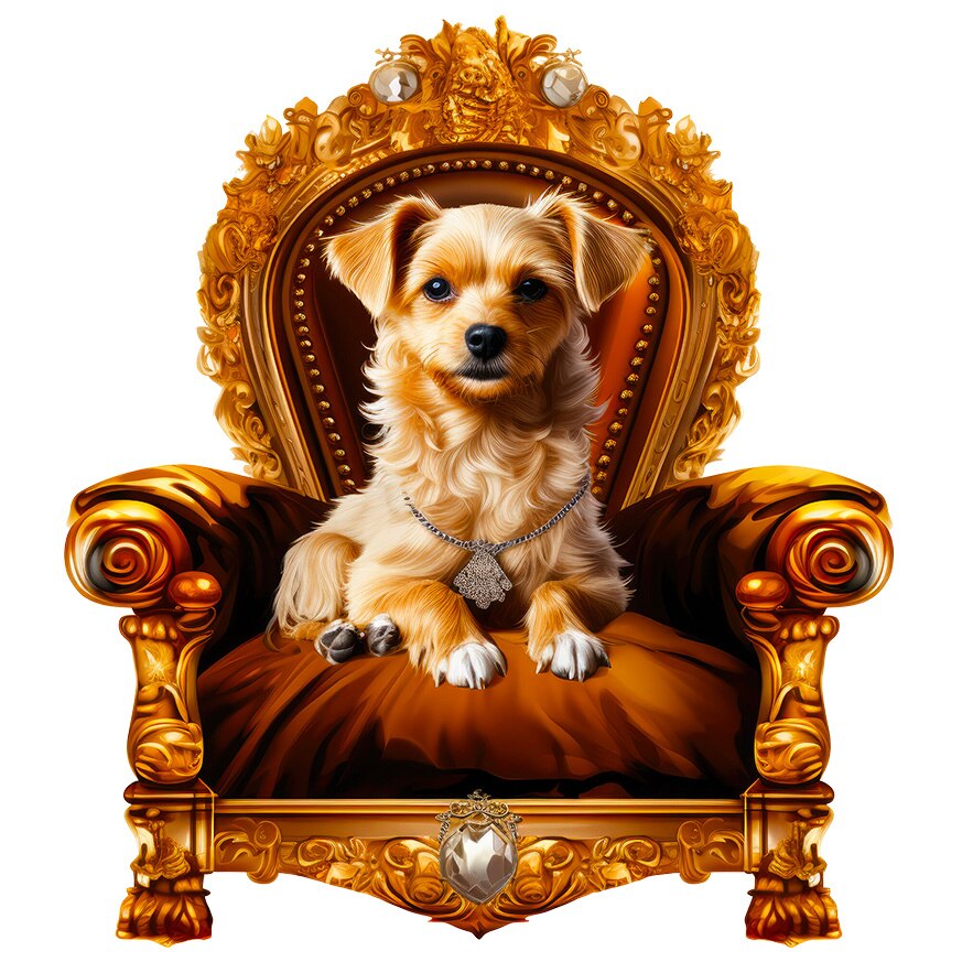 Sticker cu un catel care sta pe un scaun de nobil, ilustratie, valoare ...