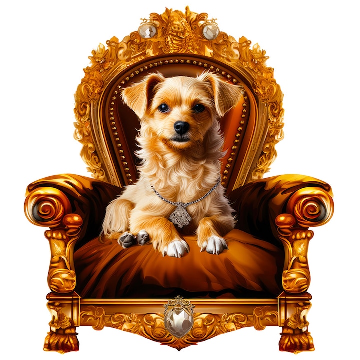 Sticker cu un catel care sta pe un scaun de nobil, ilustratie, valoare ...