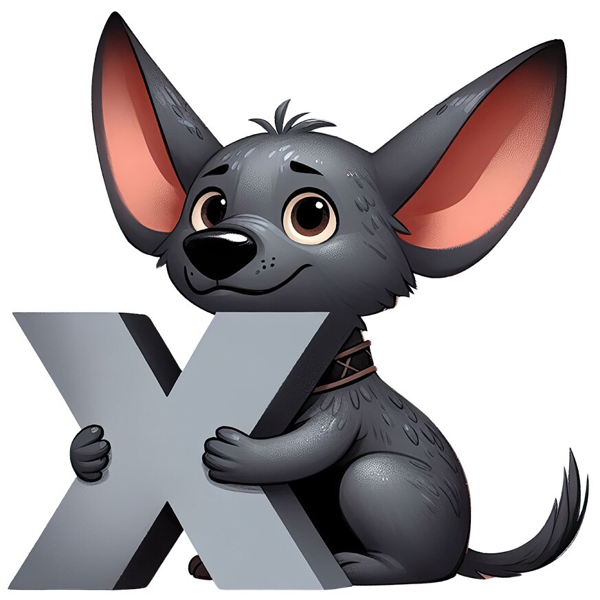 Sticker cu un catel cu litera "X", ilustratie, pentru copii, scoala ...