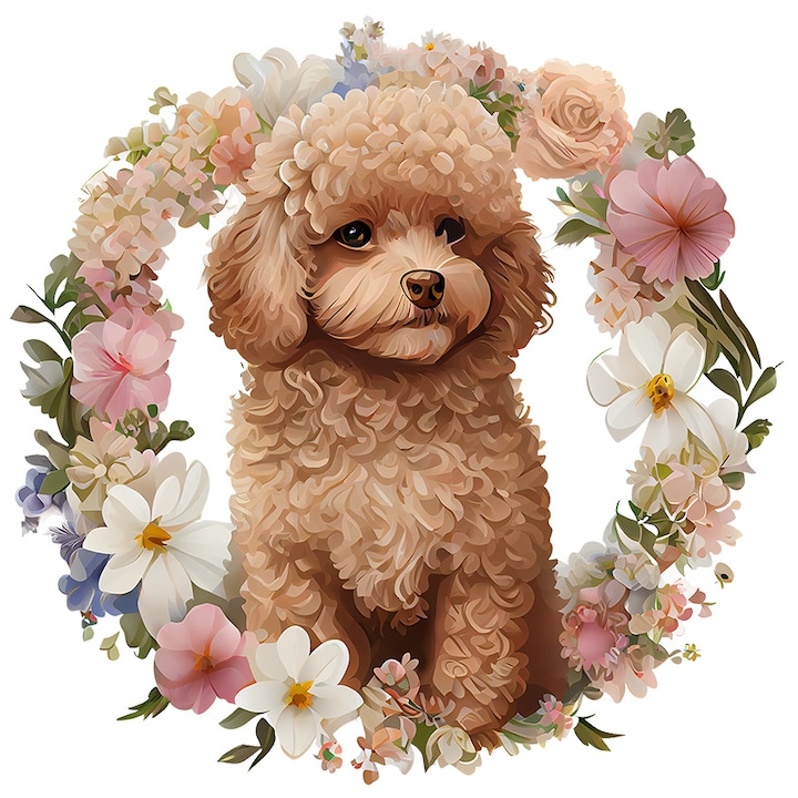 Sticker cu un catelus blanos, putin trist, ilustratie, coroana din ...