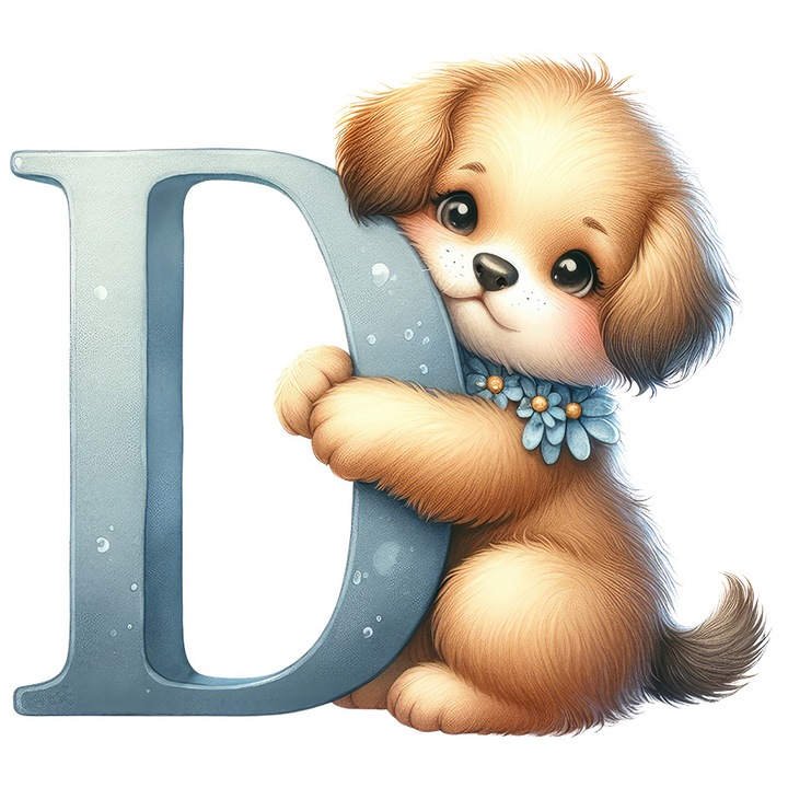 Sticker cu un catelus cu litera "D", ilustratie, pentru copii, scoala ...