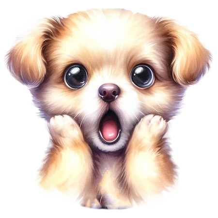 Sticker cu un catelus socat, ilustratie, uimit, mirat, ochii mari ...