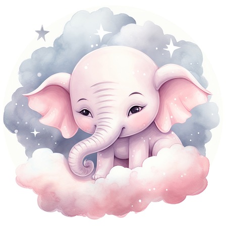 Sticker cu un elefant somnoros, norisori, luna plina, ora de culcare ...