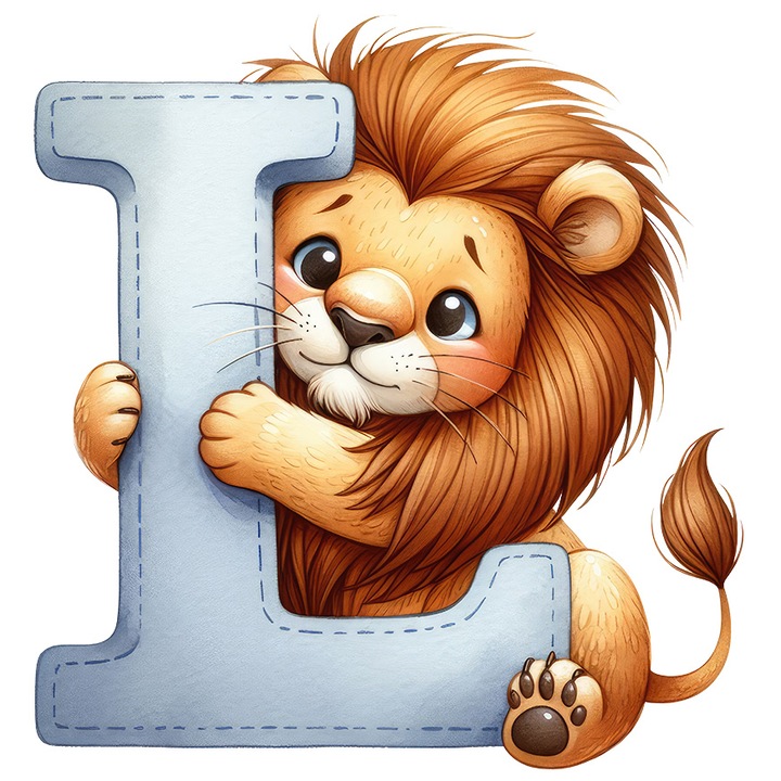 Sticker cu un leu cu litera "L", ilustratie, pentru copii, scoala, elev ...