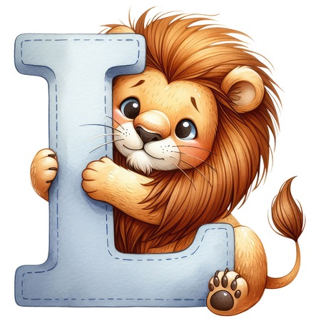 Sticker cu un leu cu litera "L", ilustratie, pentru copii, scoala, elev ...