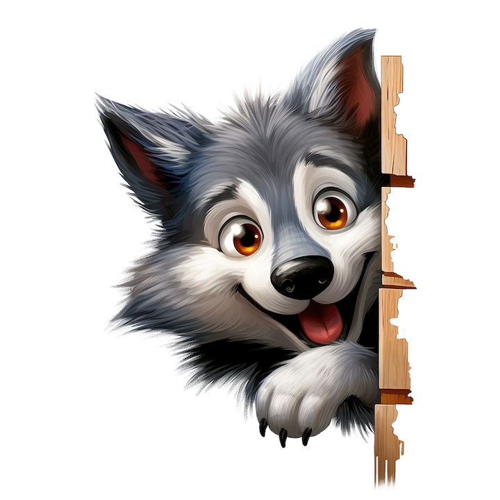 Sticker cu un lup fericit, ilustratie, zambet, animal salbatic si ...