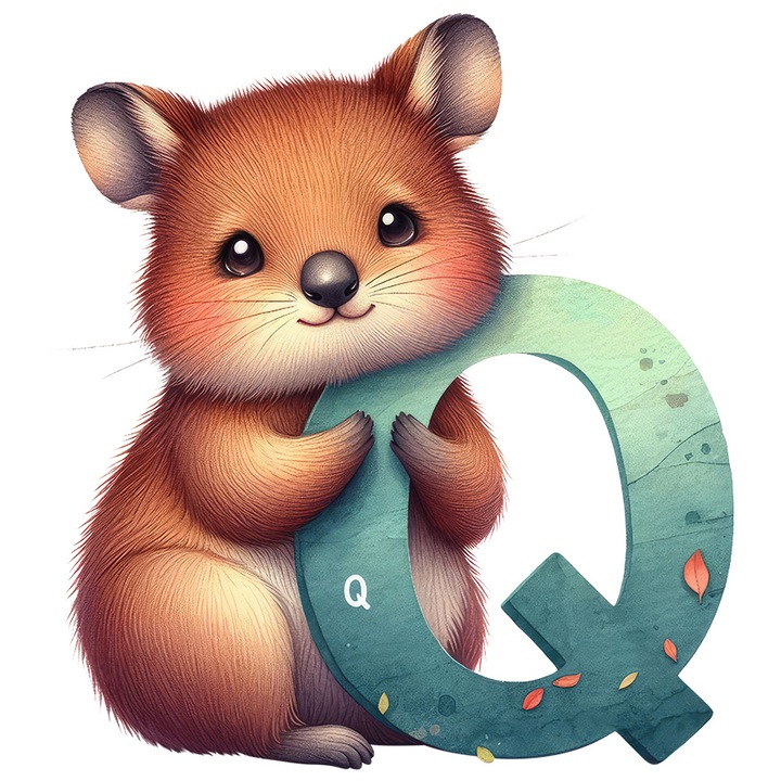 Sticker cu un mic rozator cu litera "Q", ilustratie, pentru copii ...