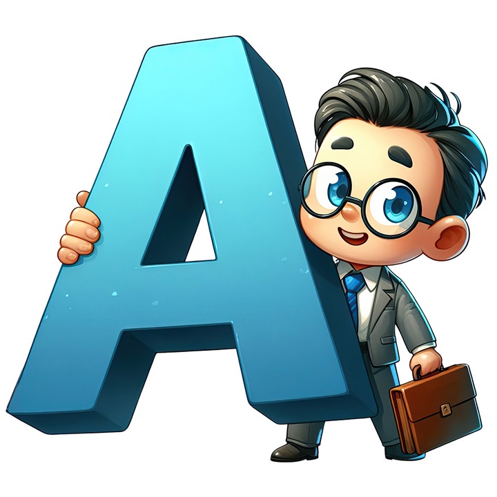 Sticker cu un om de afaceri care tine litera "A", ilustratie, alfabet ...