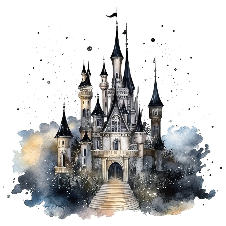 Sticker cu un palat ca in povesti, ilustratie, Disneyland, pictat ...