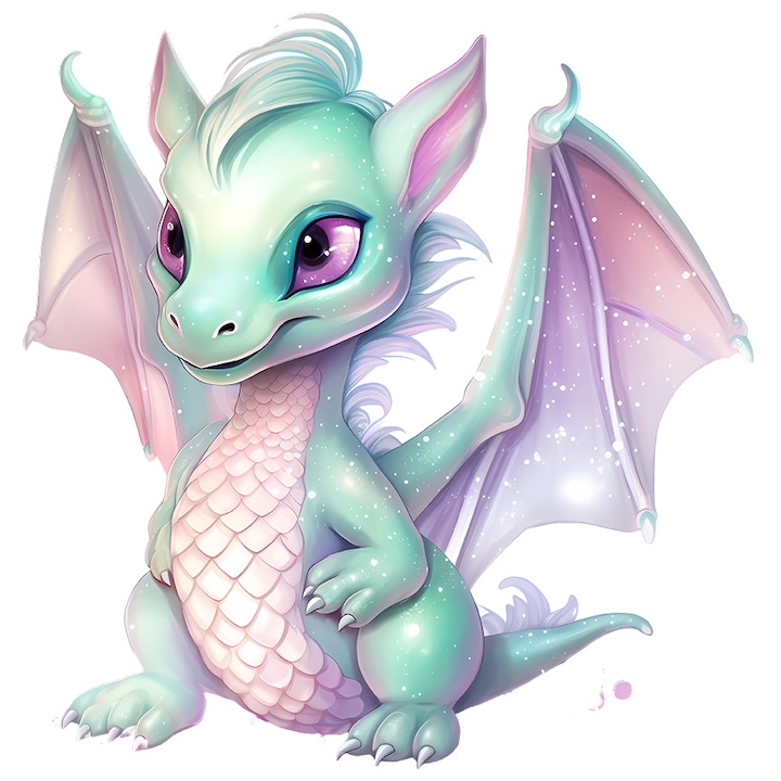 Sticker cu un pui de dragon, ilustratie, solzi, verde, stralucitor ...