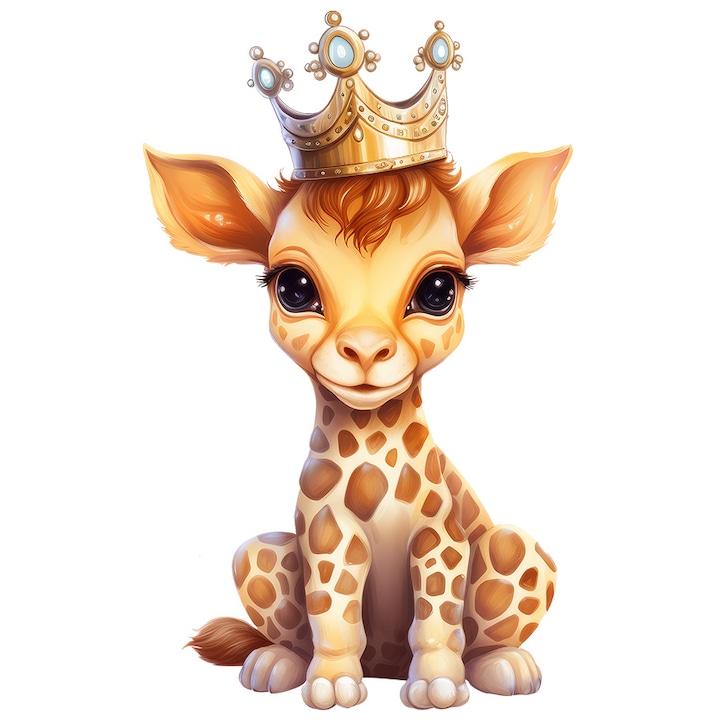 Sticker cu un pui de girafa care poarta o coroana regala, nobilime ...