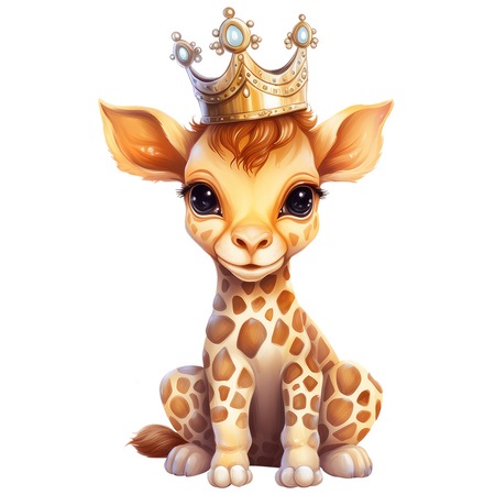Sticker cu un pui de girafa care poarta o coroana regala, nobilime ...