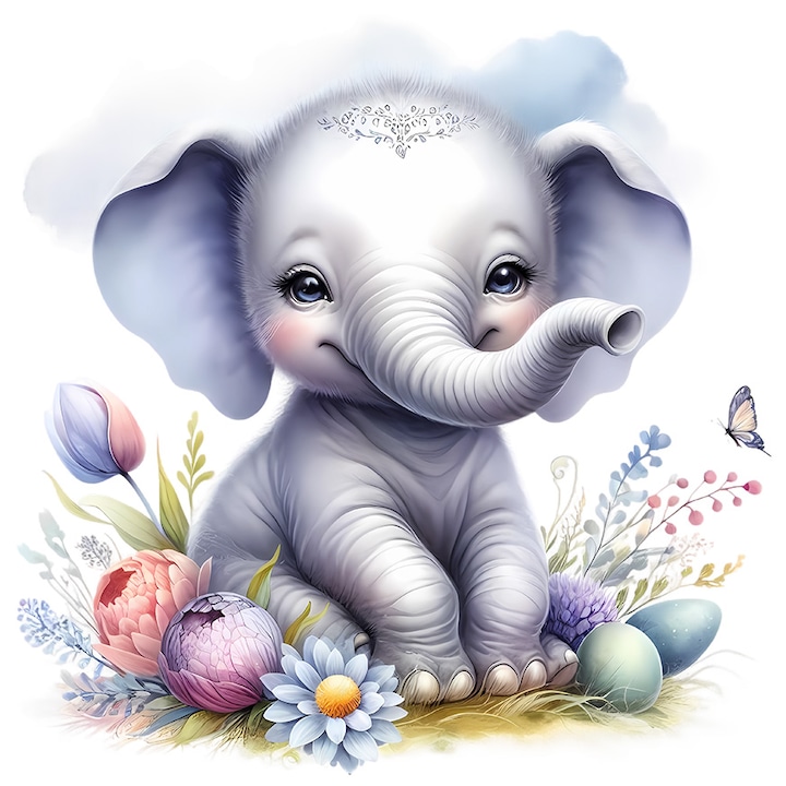 Sticker cu un pui de elefant care sta degeaba, ilustratie, vesel ...