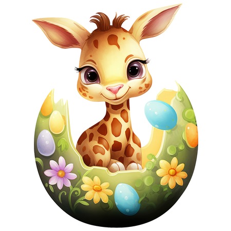 Sticker cu un pui de girafa care iese dintr-un ou spart, ilustratie ...