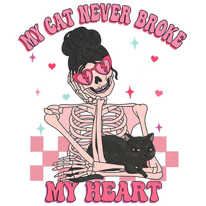 Sticker cu un schelet de femeie care tine in brate o pisica neagra cu ...