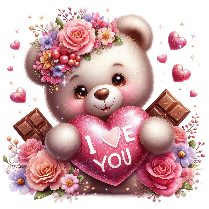 Sticker cu un ursulet care tine in brate o inima pe care scrie "I love ...