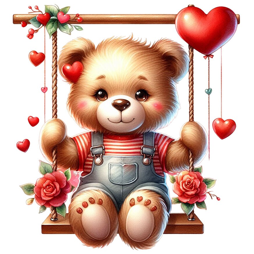 Sticker cu un ursulet care se da in leagan, ilustratie, inimioare ...