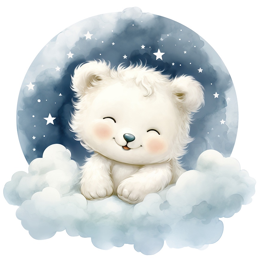 Sticker cu un ursulet polar care e pe cale sa adoarma, ilustratie ...