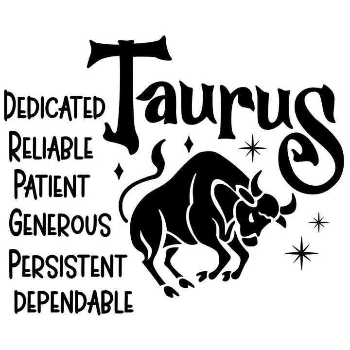 Sticker cu zodia Taur, dedicat, de incredere, rabdator, generos ...