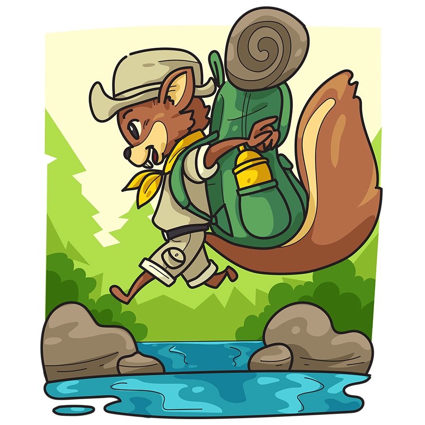 Sticker Cu Veverita, Cercetas, Ghiozdan, Rau, cu Margini Albe, PVC ...