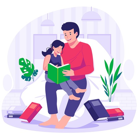 Sticker Cu Tata, Copil, Carte, Povesti, cu Margini Albe, PVC Vinyl 40 ...