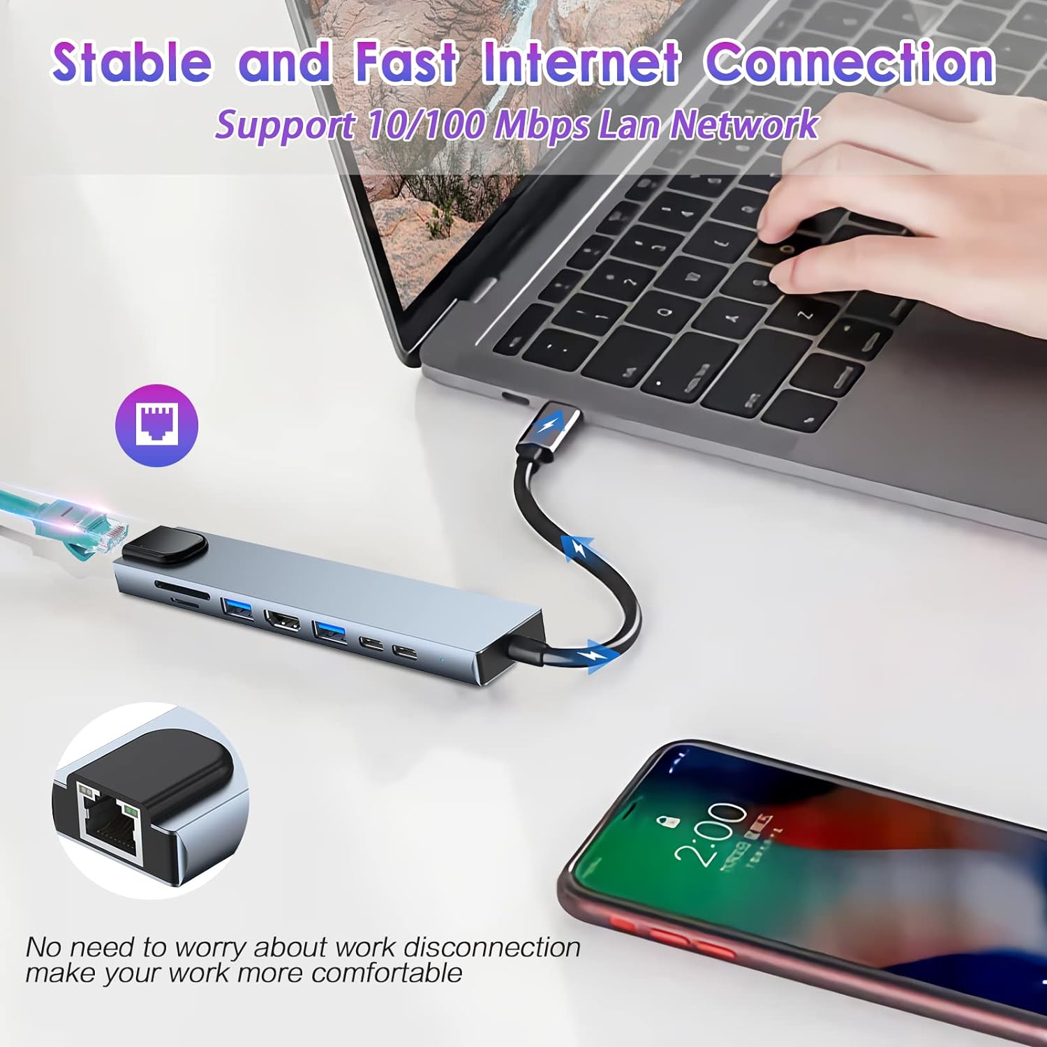 Hub Adapter Multiport 8 az 1-ben USB-C 3.1 Staryon – HDMI 4K / LAN RJ45 ...