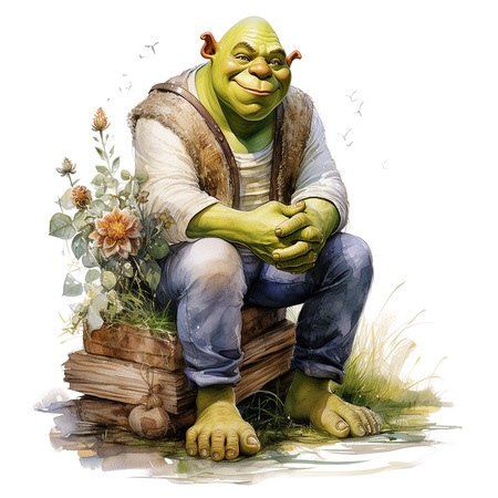 Sticker Cu Shrek, Flori, Haine, Capcaun, Lemne, Frunze, cu Margini Albe ...