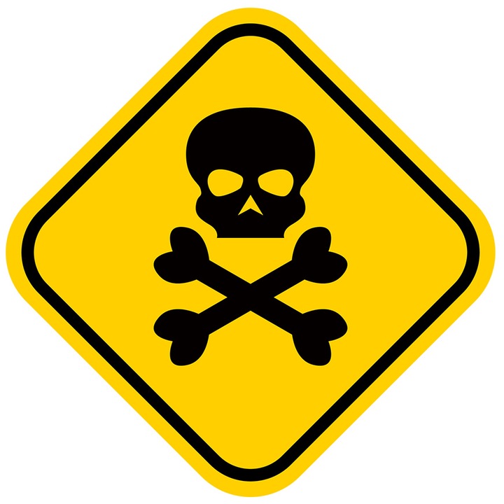 Sticker Cu Semn, Pericol, Craniu, Oase, cu Margini Albe, PVC Vinyl 90 ...