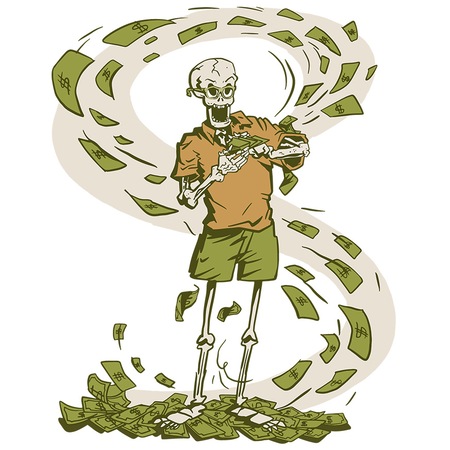 Sticker Cu Schelet, Bani, Vant, Dolari, Ochelari, Oase, cu Margini Albe ...