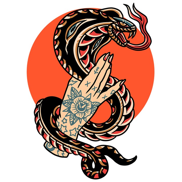 Sticker Cu Sarpe, Cobra, Cerc, Mana, Tatuaje, Floare, Stele, cu Margini ...