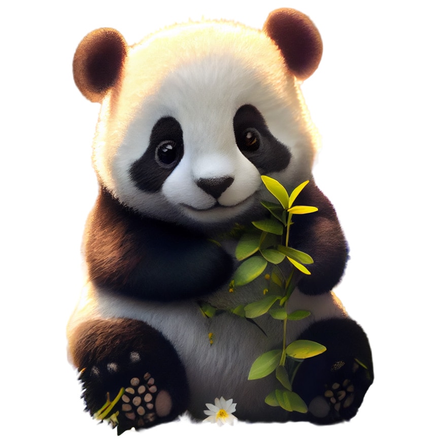 Sticker Cu Pui De Panda, Floare, Animal, Plante, cu Margini Albe, PVC ...