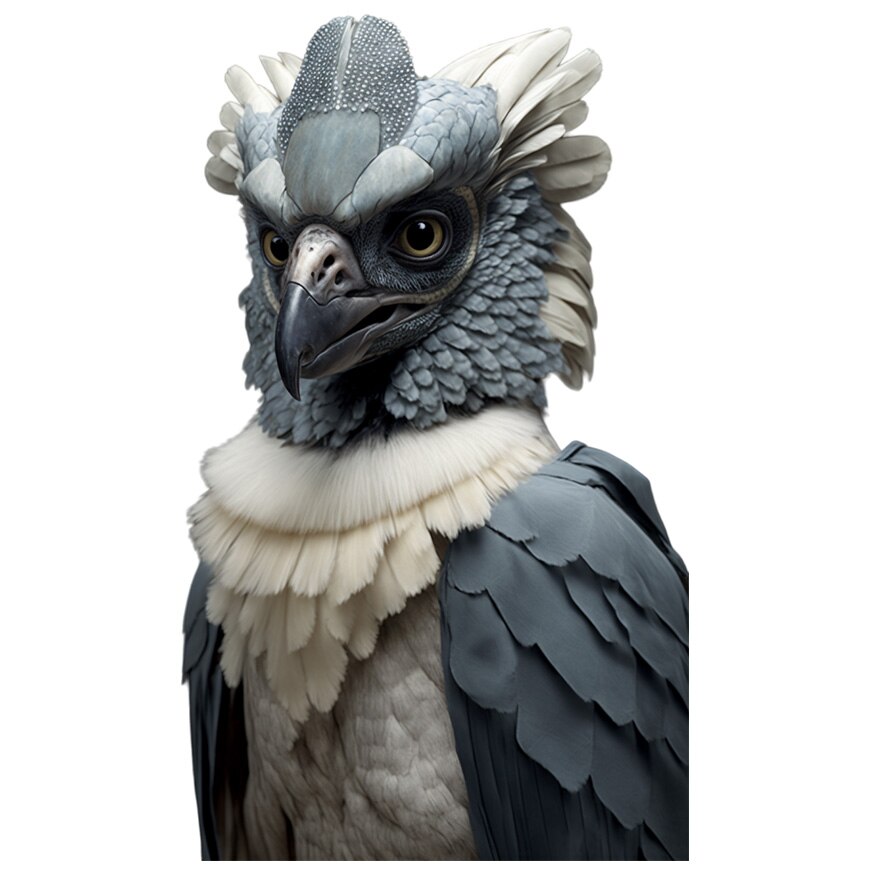 Sticker cu Portret Pasare din Fata, Pasare cu Pene Frumoase Albe si ...