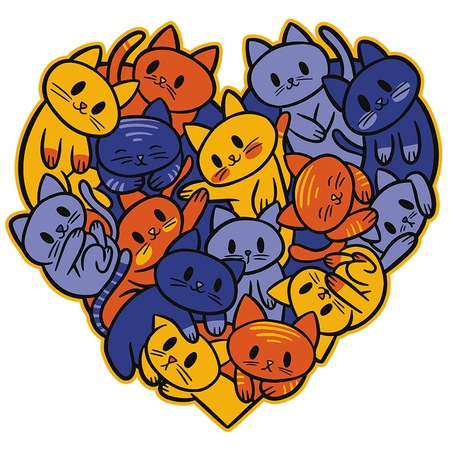 Sticker Cu Pisici, Inima, Animale, Dungi, Iubire, Mustati, cu Margini ...