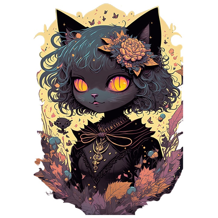 Sticker Cu Personaj Desene anime Fata Cu Par Scurt Si Breton, Floare In ...