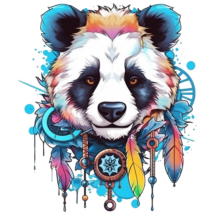 Sticker Cu Panda, Pene, Pandantiv, Hippie, Spirit, cu Margini Albe, PVC ...