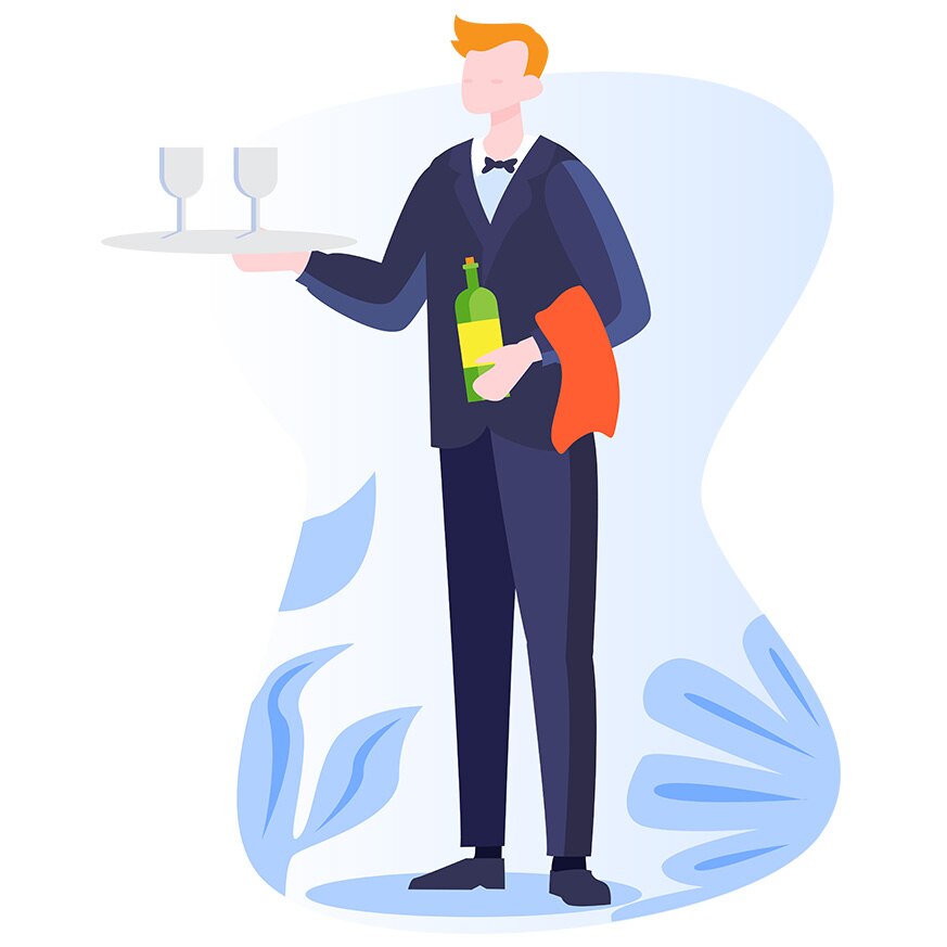 Sticker Cu Pahare, Tava, Vin, Ospatar, cu Margini Albe, PVC Vinyl 15 cm ...