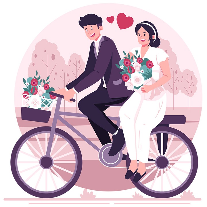 Sticker Cu Nunta, Bicicleta, Flori, Iubire, Cuplu, Mire, Mireasa, cu ...