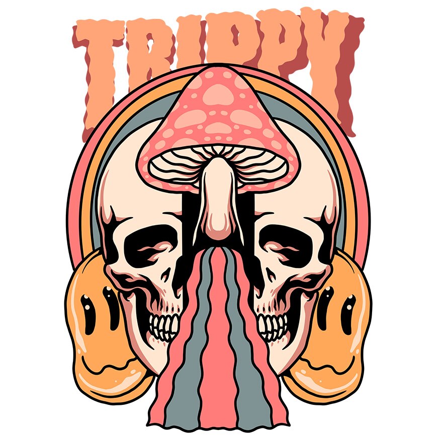 Sticker Cu Mesaj In Engleza Trippy, Craniu, Ciuperca, Emoticoane ...