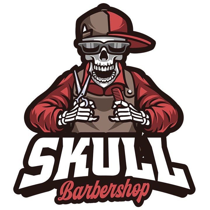 Sticker Cu Mesaj In Engleza Skull Barbershop, Schelet, Frizerie, cu ...