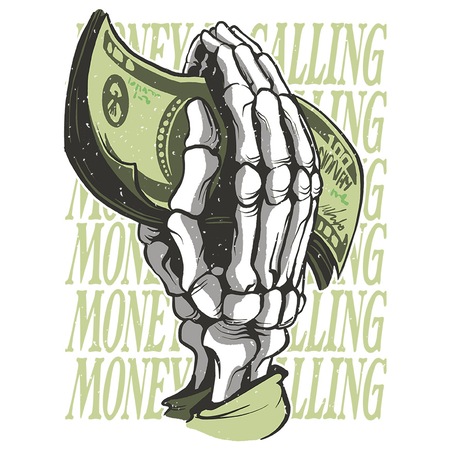 Sticker Cu Mesaj In Engleza Money Calling, Bani, Mana, Schelet, cu ...