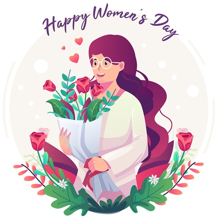 Sticker Cu Mesaj In Engleza Happy Women's Day, Flori, Buchet, Buline ...