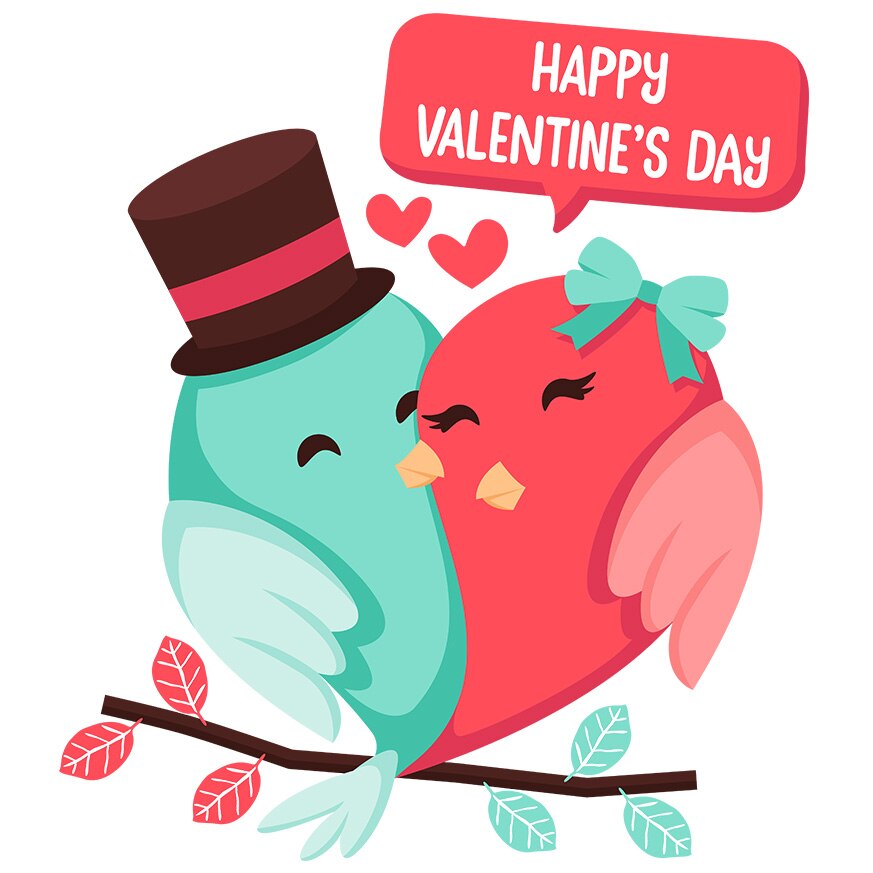 Sticker Cu Mesaj In Engleza Happy Valentine's Day, Inima, Pasari ...