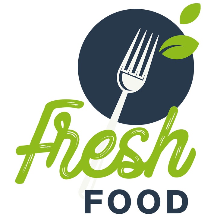 Стикер с надпис на английски Fresh Food, Fresh Food, Вилица, Лист, Кръг ...
