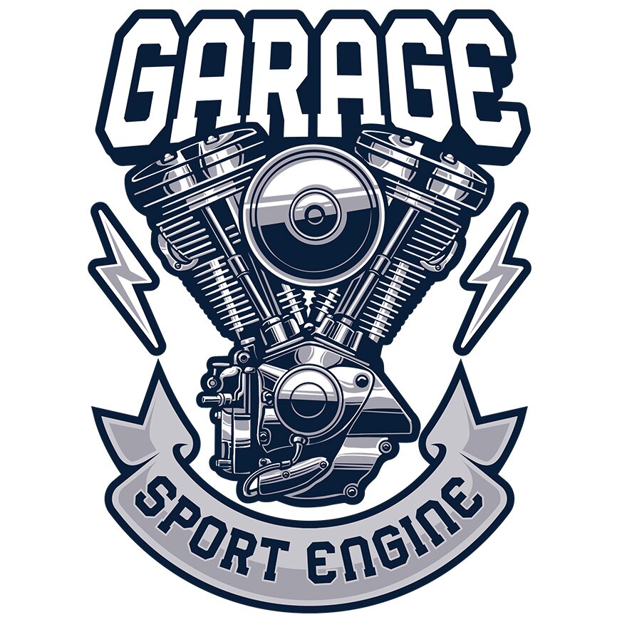 Sticker Cu Mesaj Garage Sport Engine, Motor, Fulger, Emblema, cu ...