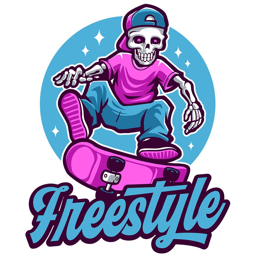 Sticker Cu Mesaj Freestyle, Skateboard, Schelet, Stele, Cerc, cu ...