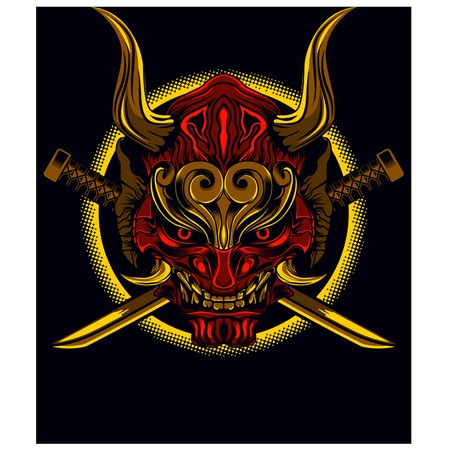 Sticker Cu Masca, Oni, Asiatic, Demon, Sabie, cu Margini Albe, PVC ...