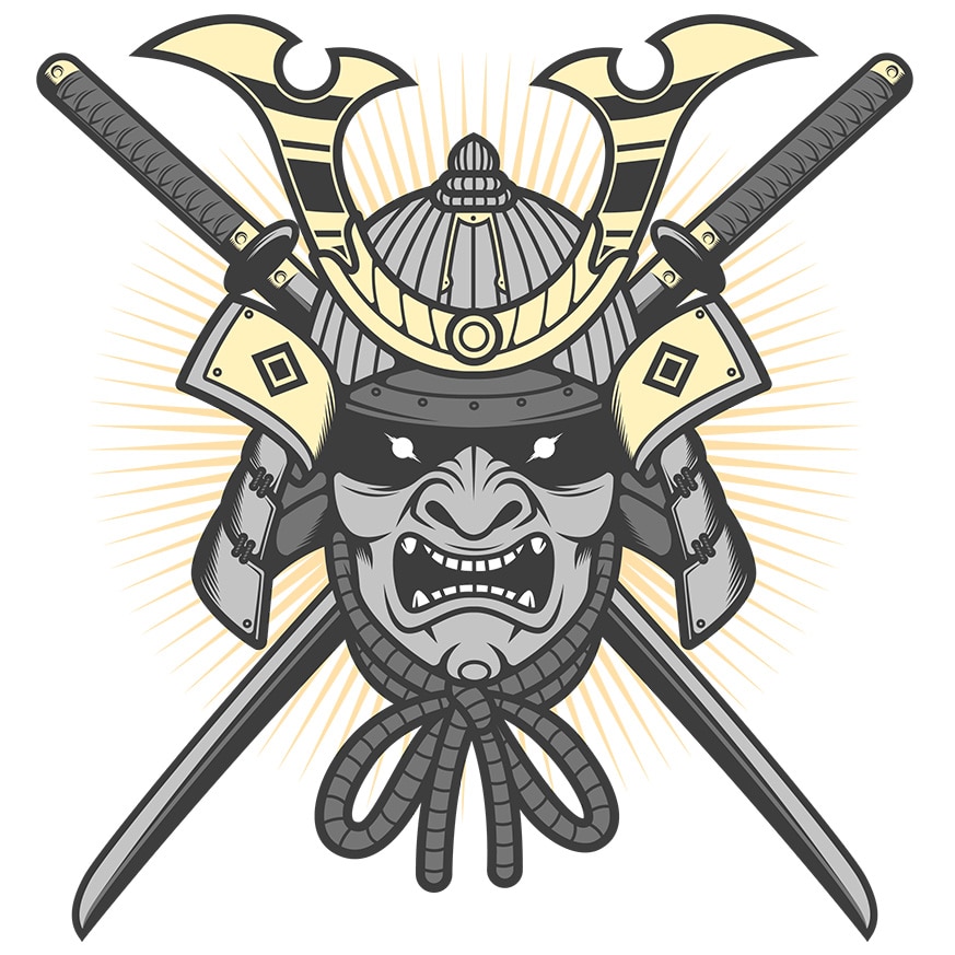 Sticker Cu Masca Oni, Samurai, Sabie, Asiatic, Razboinic, cu Margini ...